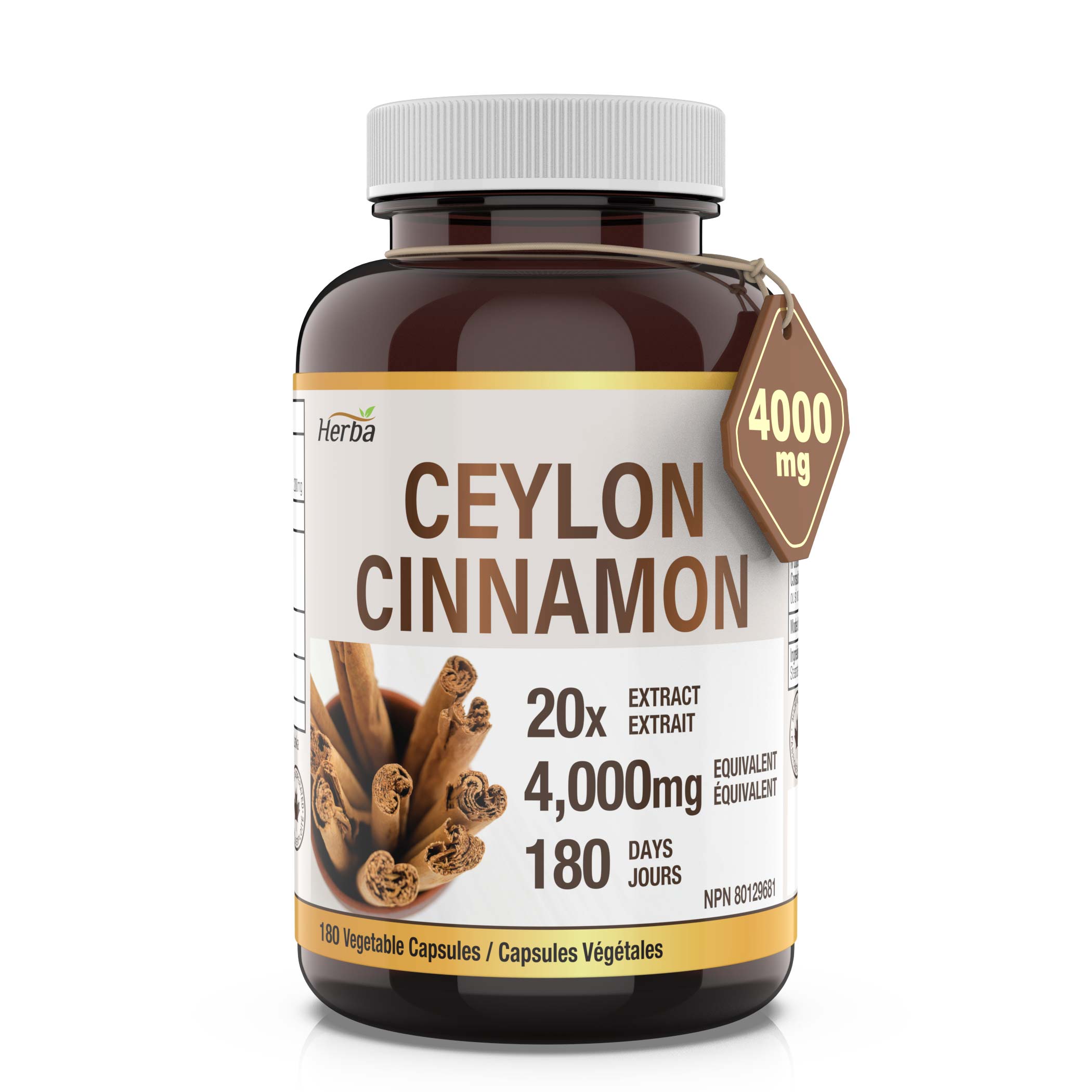 Buy Herba Ceylon Cinnamon Capsules | 4000mg, 180 Count | Made in Canada