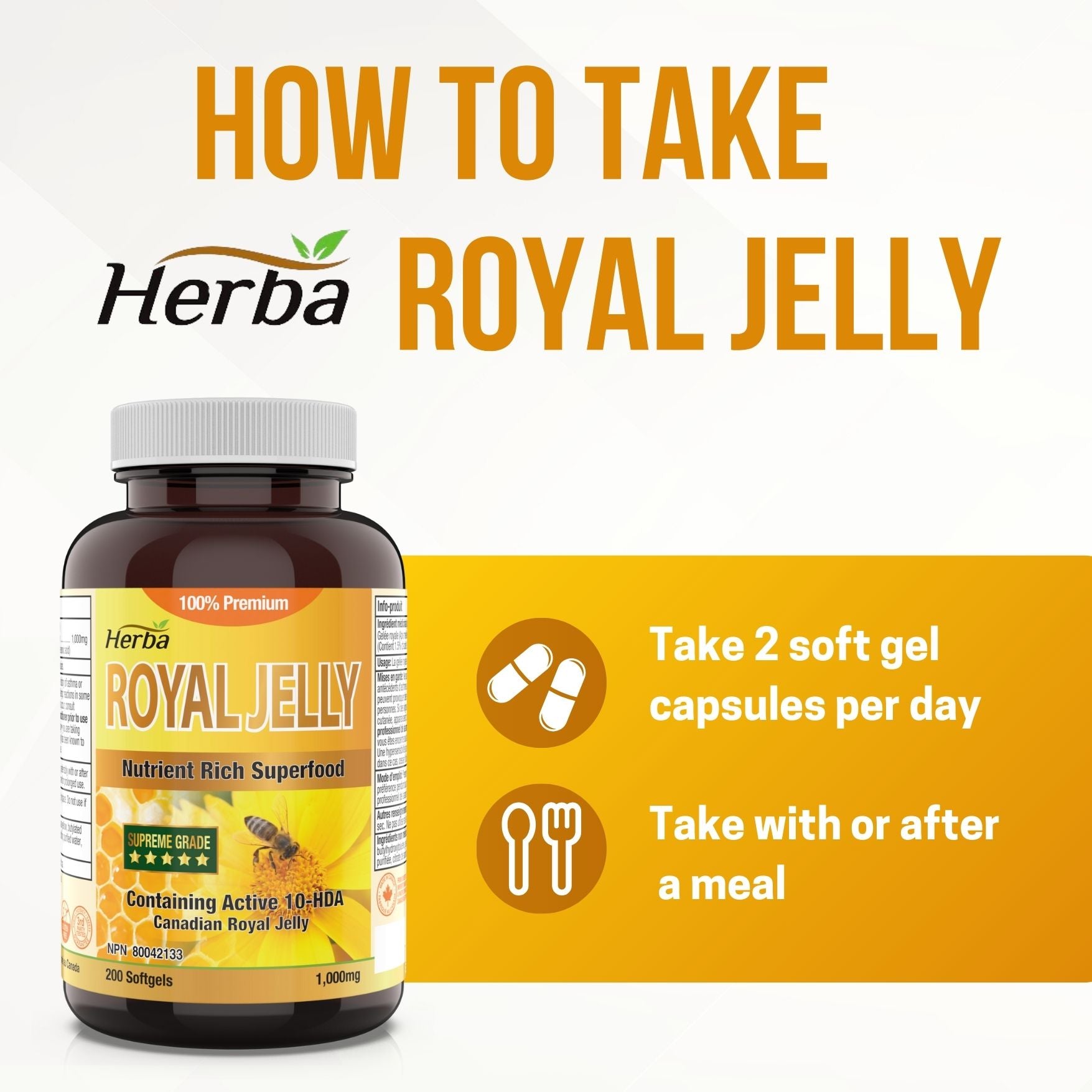 Buy Royal Jelly Capsules 1000mg - 200 Softgels | Made in Canada – Herba
