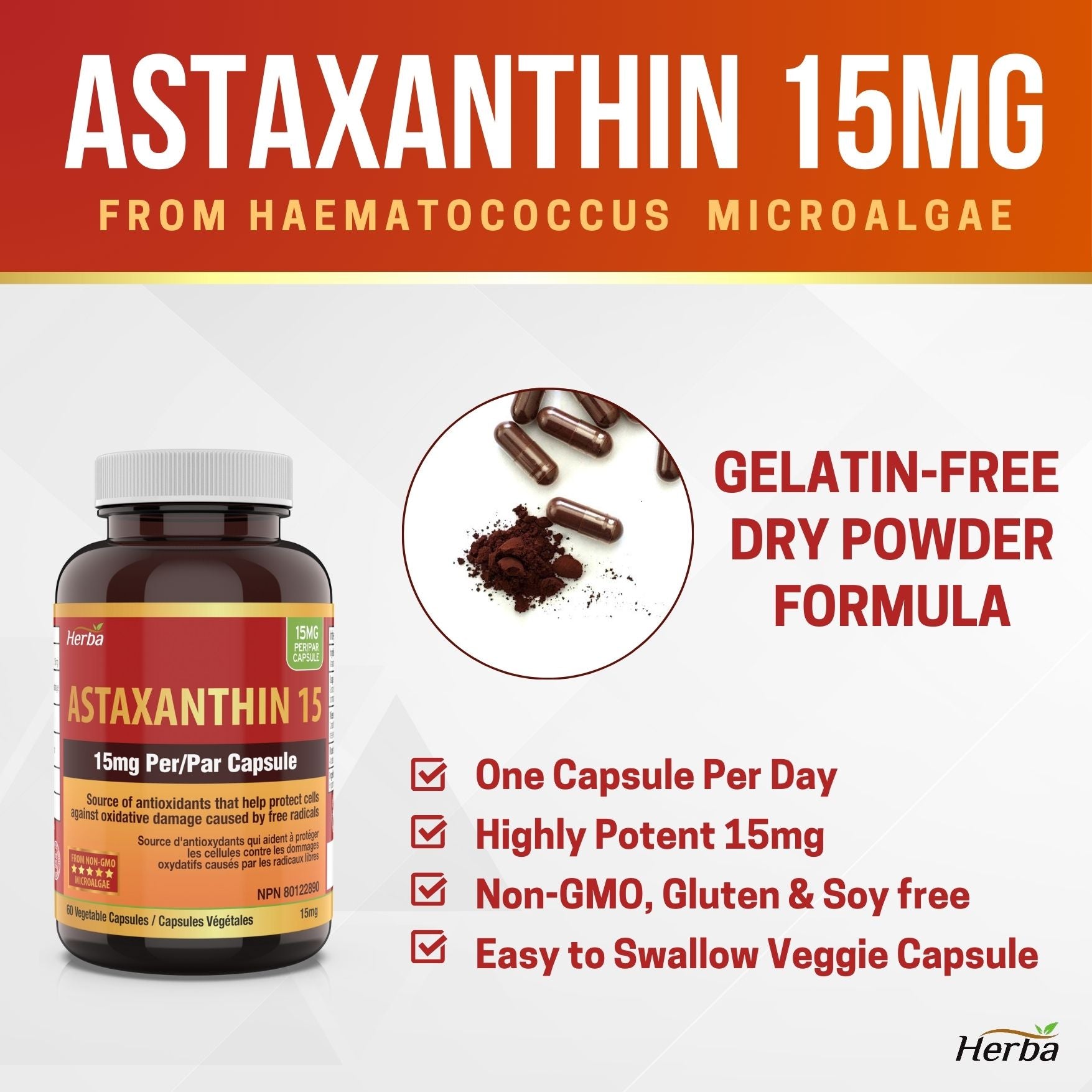 Astaxanthin Supplement 15mg – 60 Vegetable Capsules | Made in Canada ...
