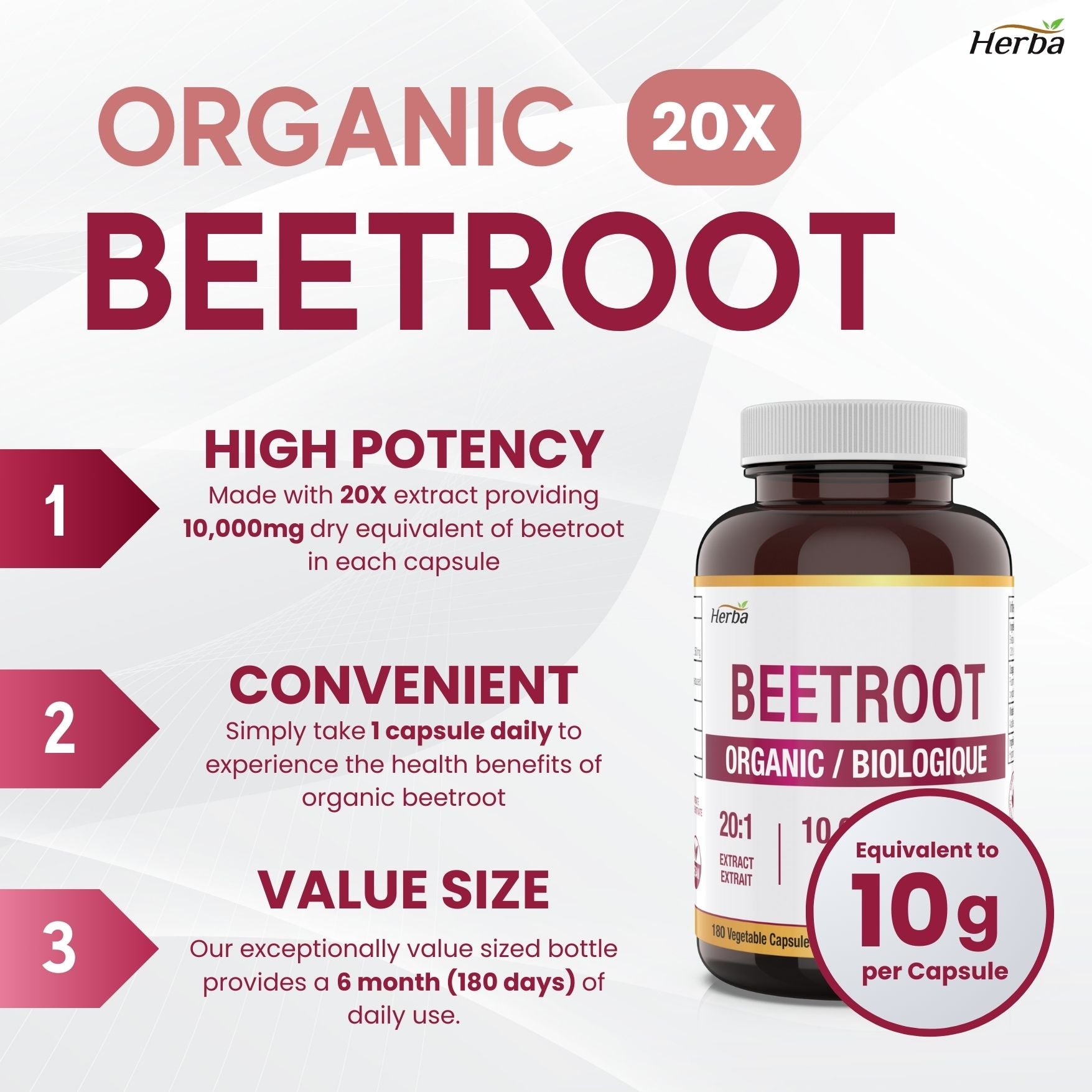 Buy Herba Organic Beetroot Supplement | 10,000mg, 180 Capsules, Made in ...