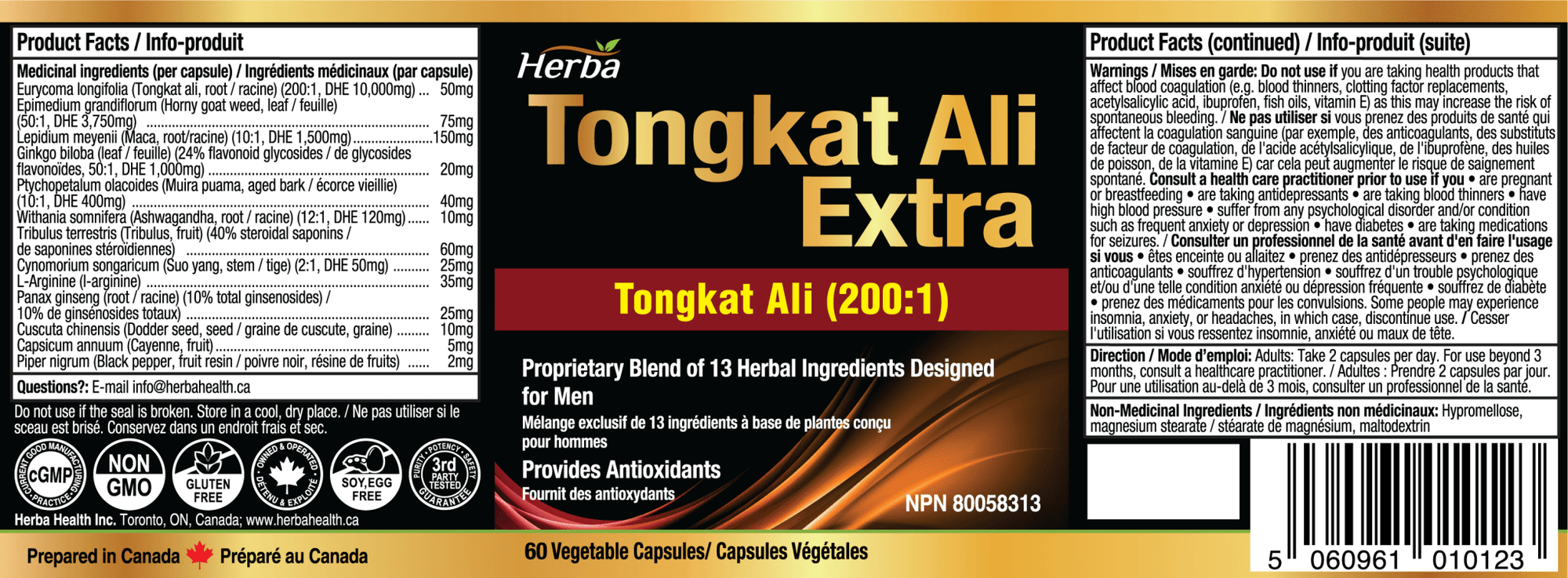 Tongkat Ali Supplement 200:1 - Made in Canada | 60 Capsules | Propriet ...